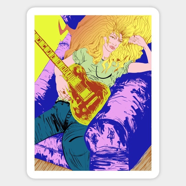 Rocker Musician Girl - Guitar - Sticker | TeePublic