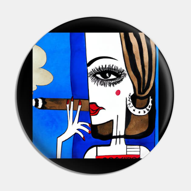 Cubist lady smoking a cigar - Cigars - Pin | TeePublic