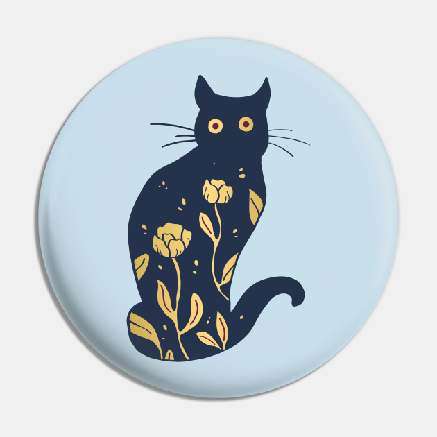 Dark blue and gold cat - Blue Cat - Pin | TeePublic