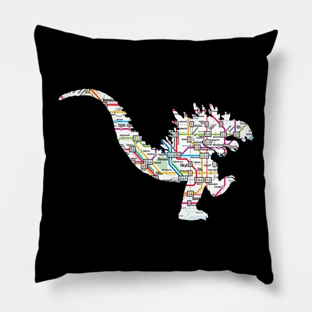 Godzilla Stomps Tokyo Subway Map - Godzilla - Pillow | TeePublic