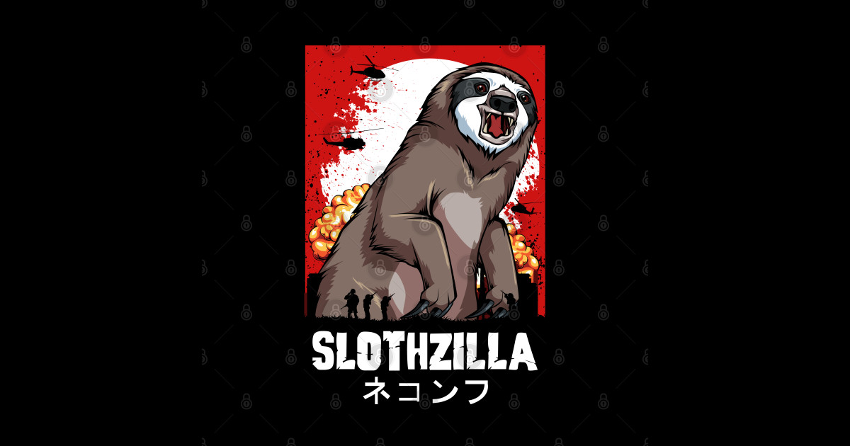 Sloth - Slothzilla Funny Japanese Movie Monster - Sloth - Sticker ...