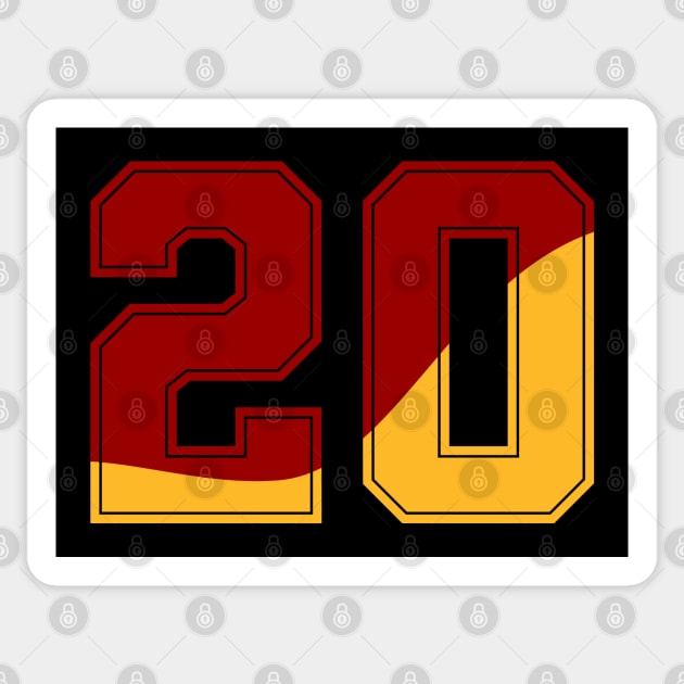 20 || Sport Number | Yellow Red - Sportswear - Sticker | TeePublic