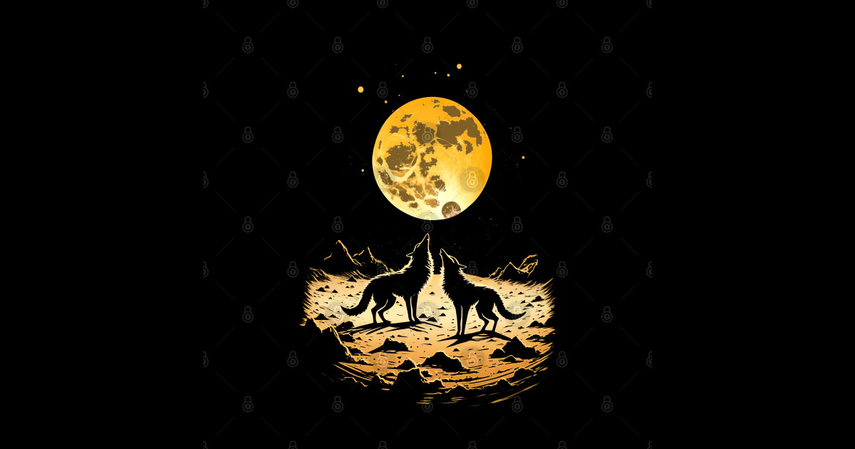 Two wolves howling at moon - Two Wolf Moon - Sticker | TeePublic