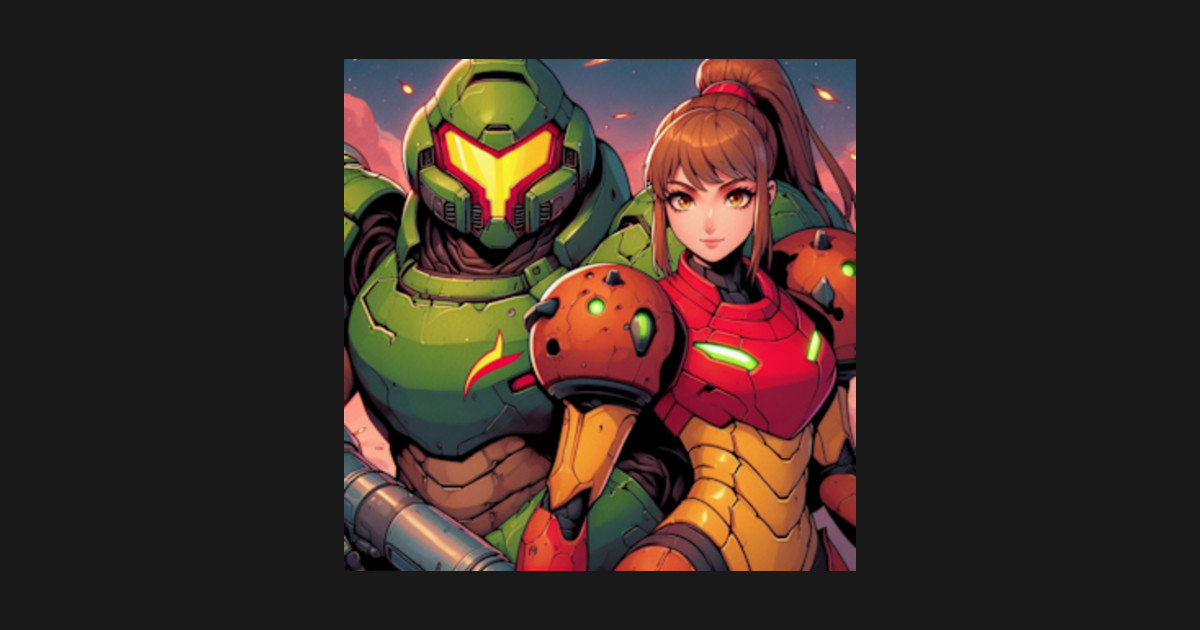 Doom Guy with his Girlfriend Samus - Doomguy - T-Shirt | TeePublic