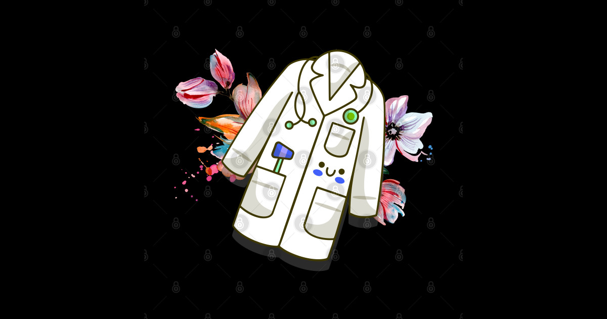 Lab Coat And Flowers - Lab Coat - Sticker | TeePublic