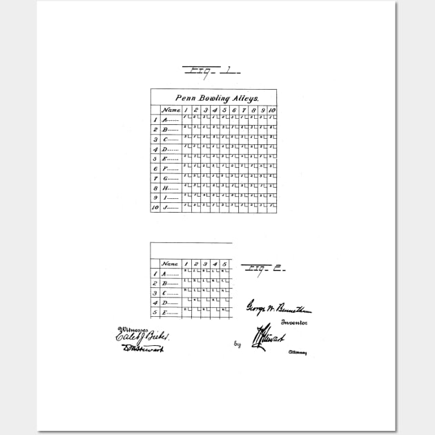 Bowling Alley score sheet Vintage Patent Hand Drawing - Bowling ...