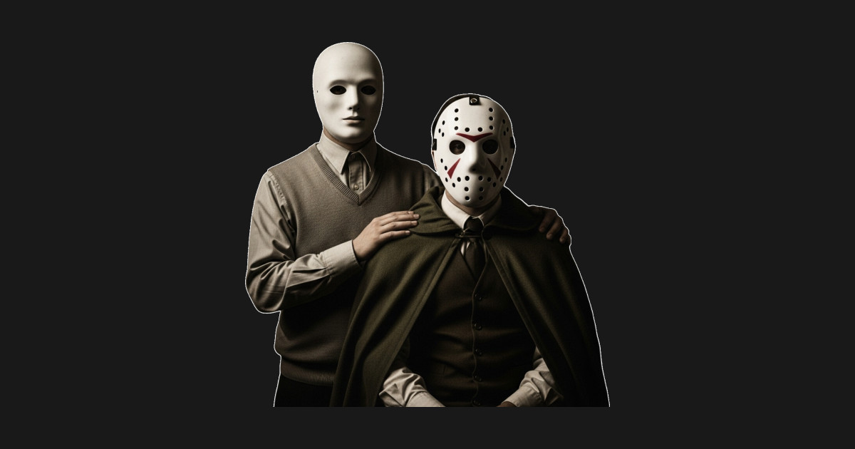 Two Men Wearing Ominous Masks One in a Jason Mask with Cape - Two Men ...