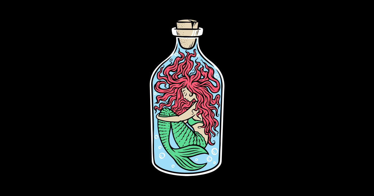 Retro Mermaid in a Bottle Cartoon - Mermaid Princess - Posters and Art ...