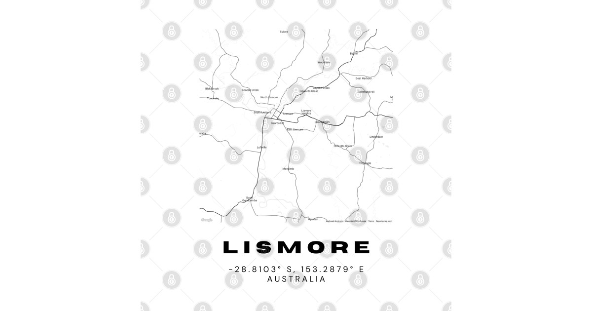 Minimalist Lismore Map with Coordinates | Black and White Design ...