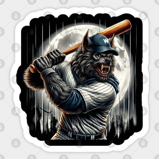 Wolf Baseball At Night - Baseball - Sticker | TeePublic