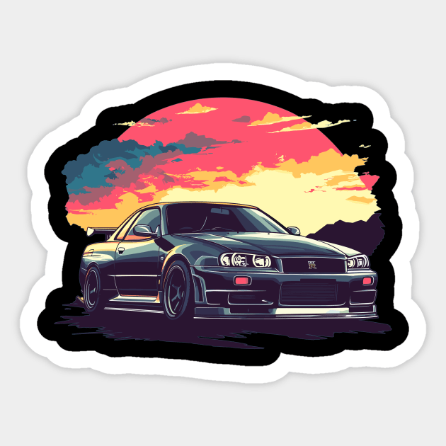 Nissan Skyline GT-R R34 blue - Tshirtdesign - Sticker | TeePublic