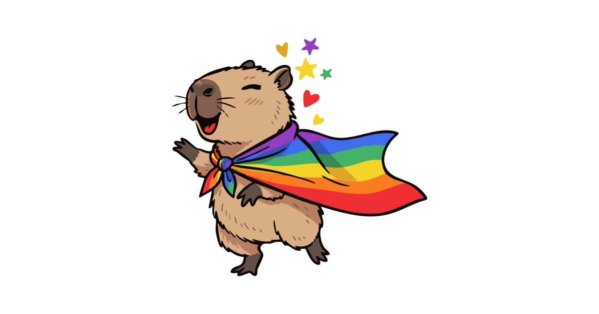 Proud Capybara with Rainbow Cape - Capybara - T-Shirt | TeePublic