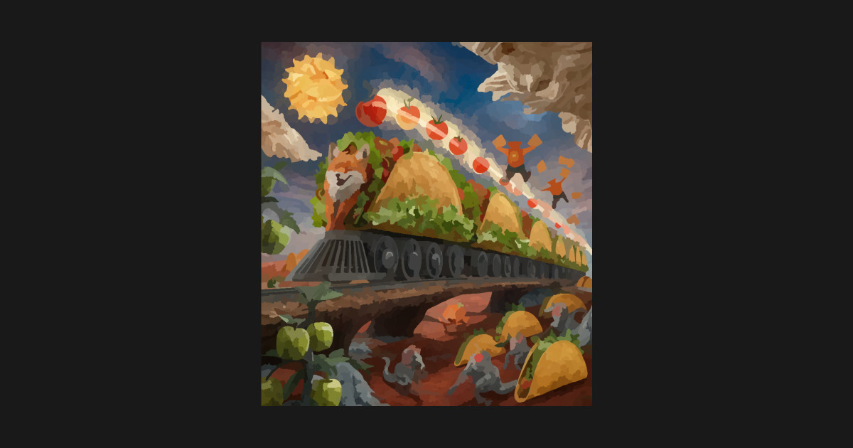 watercolor tacos train with fox - Watercolor Painting - T-Shirt | TeePublic