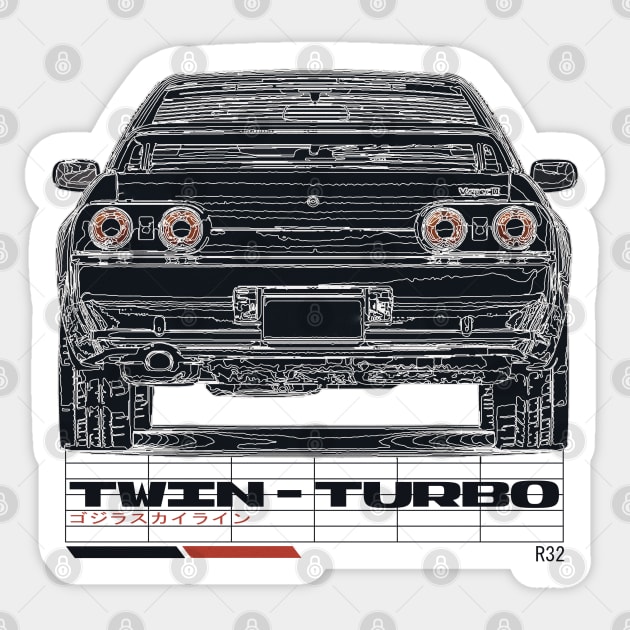 Twin-Turbo (Black R32) - Skyline R32 - Sticker | TeePublic