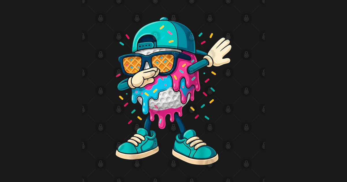 Dabbing Golf Ball Character with Ice Cream Drip Style - Funny Golf ...