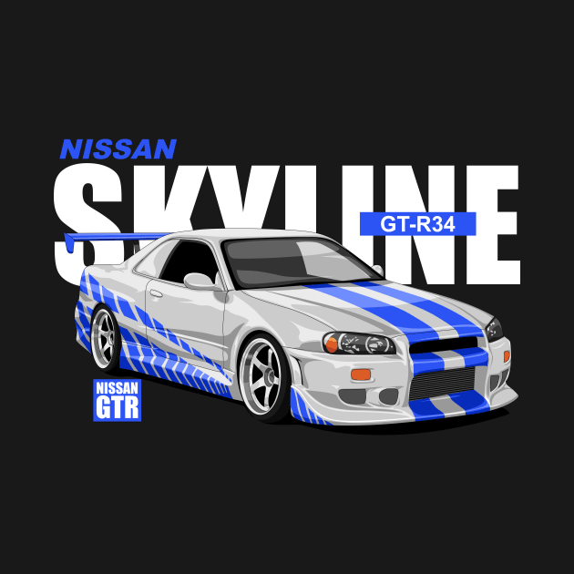 NISSAN GT-R34 SKYLINE - Nissan Skyline Gtr R34 - T-Shirt | TeePublic