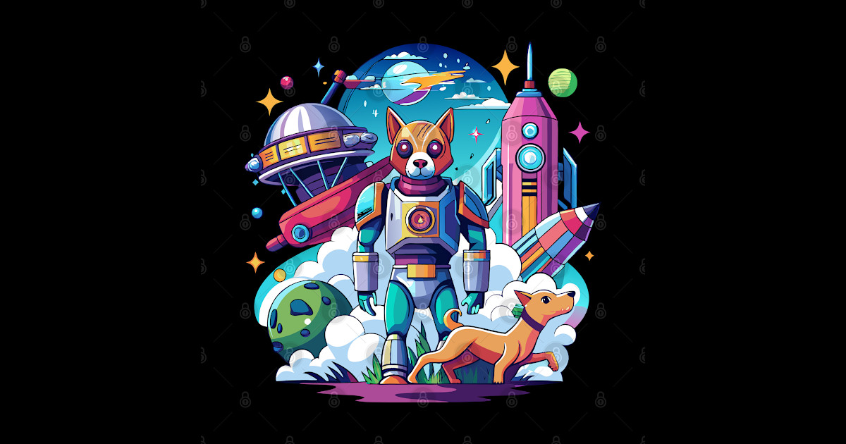 Galactic Adventure: Animated Robot Dog Spaceship T-Shirt Design ...