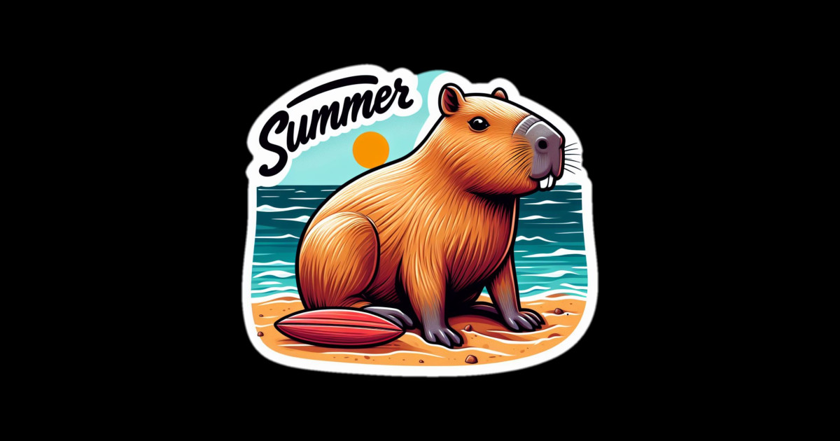 Cute summer capybara on the beach - Capybara - Sticker | TeePublic