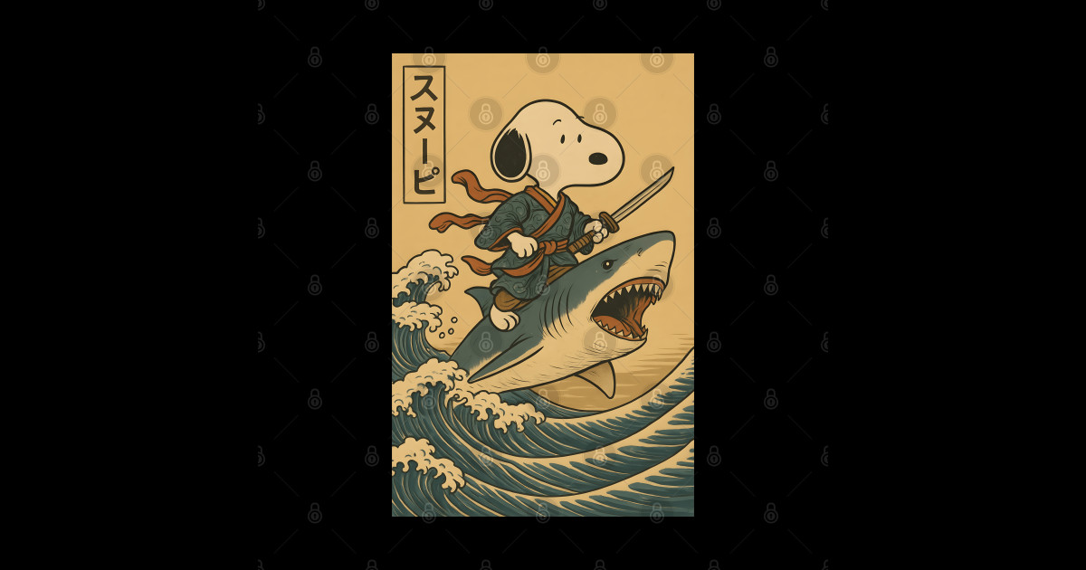 Snoopy Riding Shark M8049 - Snoopy - Sticker | TeePublic