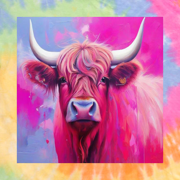 Pink Highland Cow Abstract Painting - Highland Cow Art - T-Shirt ...