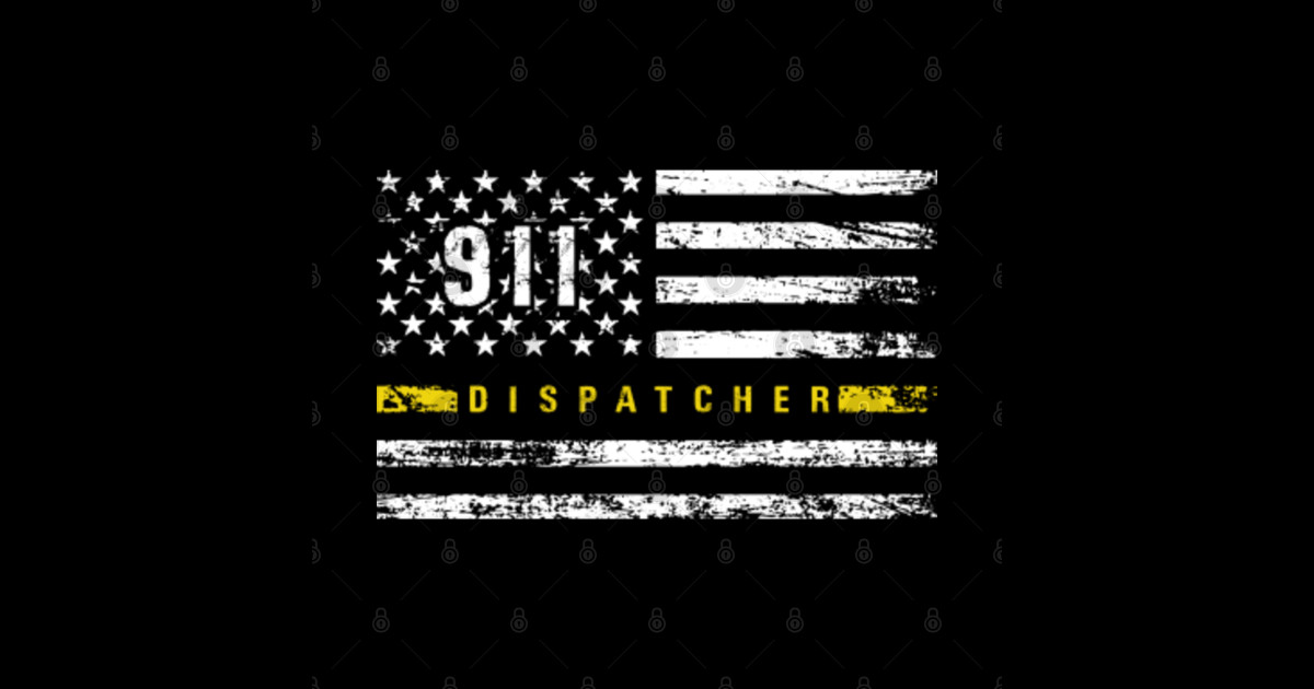 911 Dispatcher Flag Thin Gold Line Tee - Dispatcher - Sticker | TeePublic