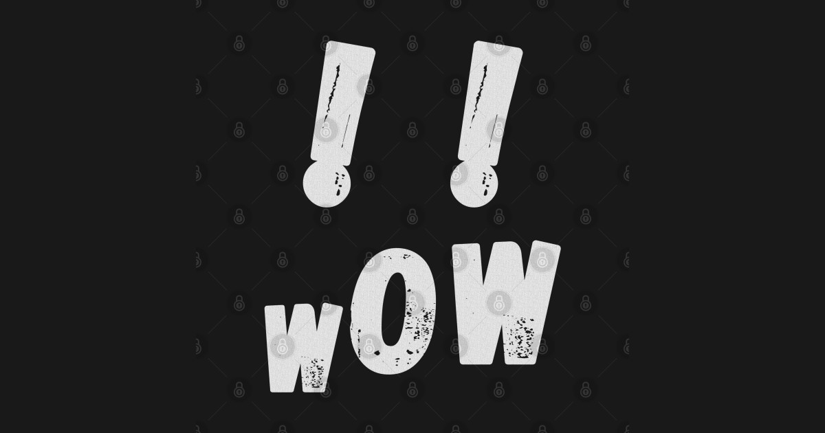 Wow, screaming face, white exclamation marks on a black background ...