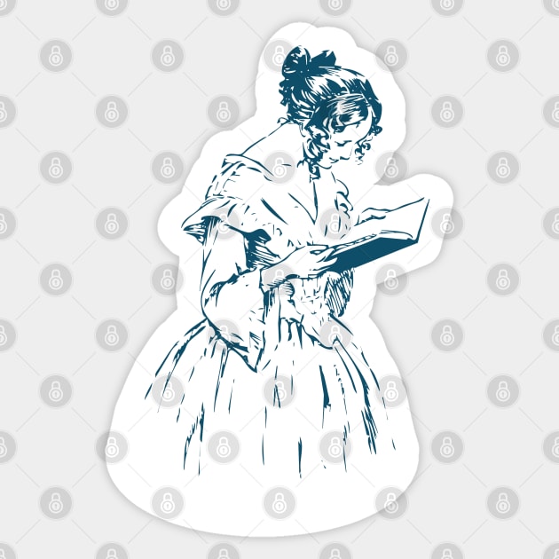19th century Victorian lady reading book - Victorian - Sticker | TeePublic
