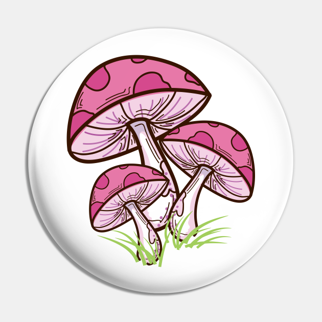 Cute Pink Toadstools! - Mushroom - Pin | TeePublic