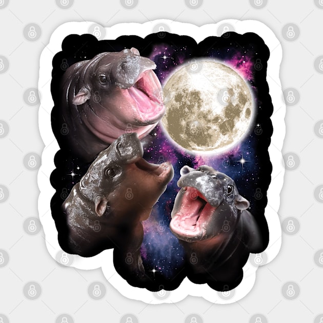 3 Moon Deng Baby Hippo Howling Meme Moo Deng - Moo Deng Hippo - Sticker ...