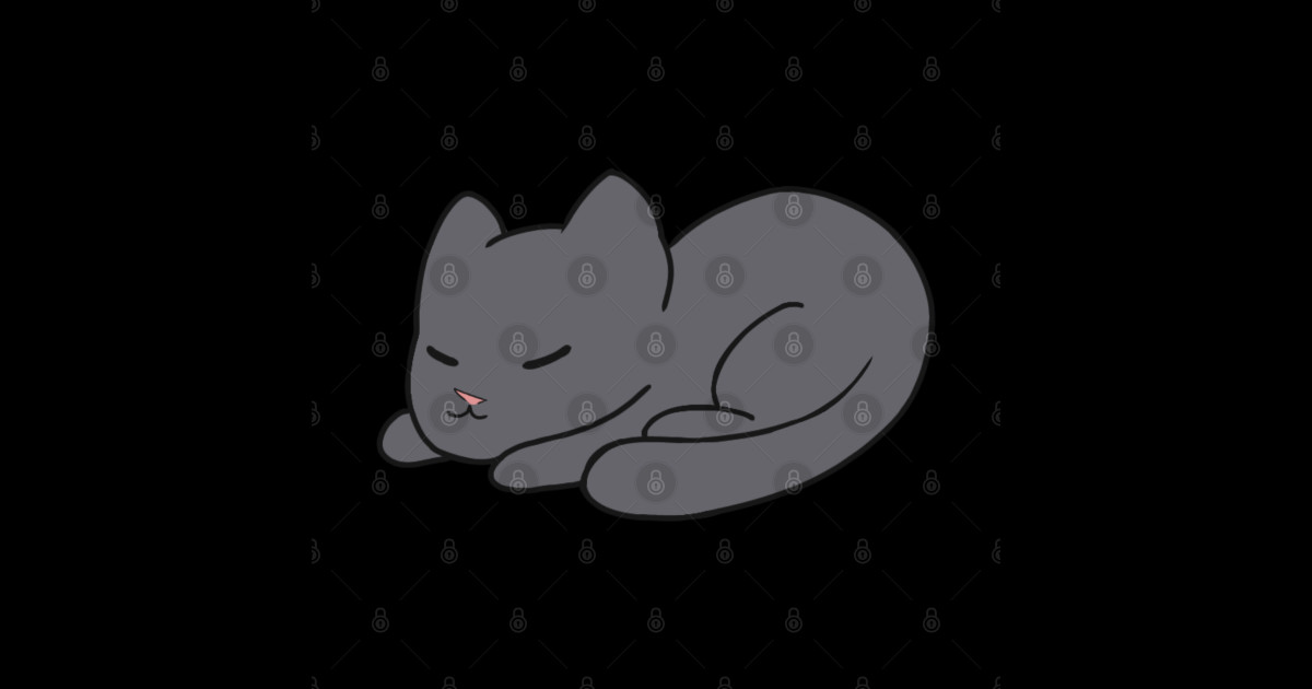 Sleepy black cat - Black - Sticker | TeePublic