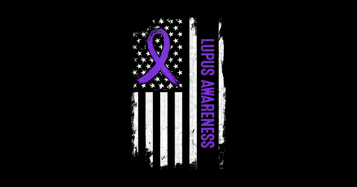 Lupus Awareness American Flag Purple Ribbon - Purple Ribbon - Sticker ...
