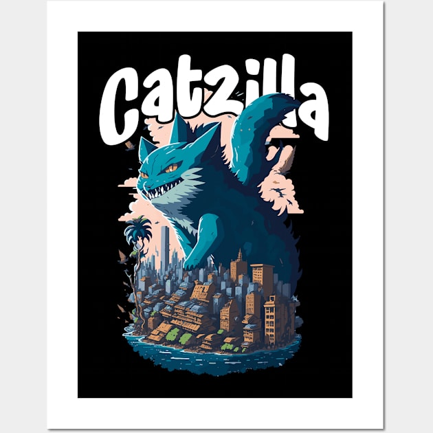 Catzilla Unleashed Funny Cartoon-Style Feline - Catzilla Cat - Posters ...