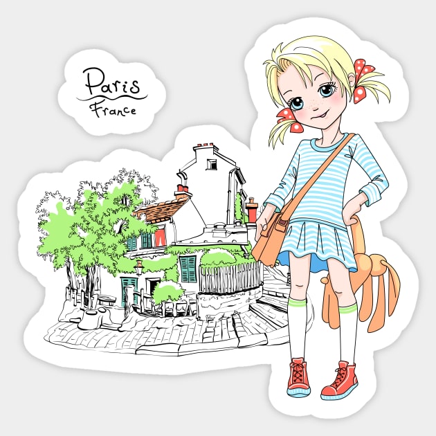 Cute girl in Paris, France - Girl - Sticker | TeePublic