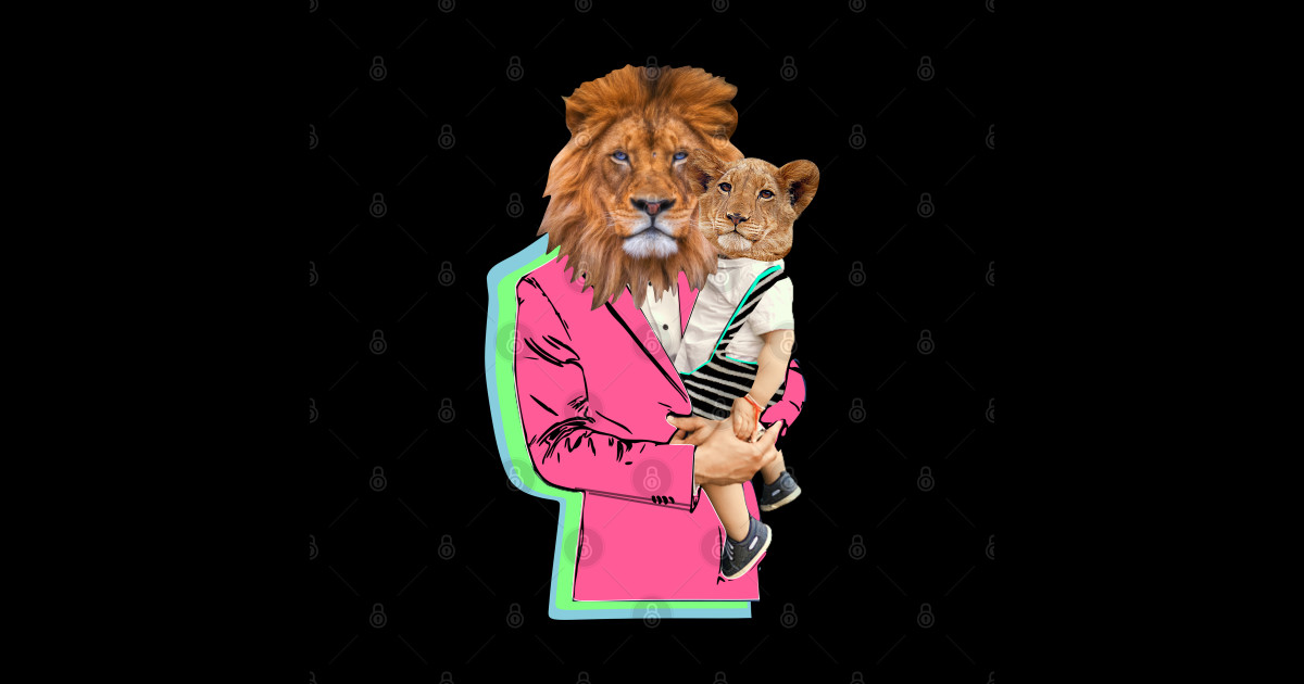 lion and cub in human form - Lion - Sticker | TeePublic
