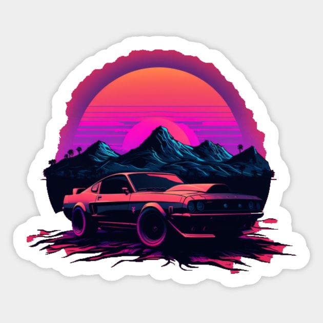 Ford Mustang Shelby synthwave sunset - Ford - Sticker | TeePublic