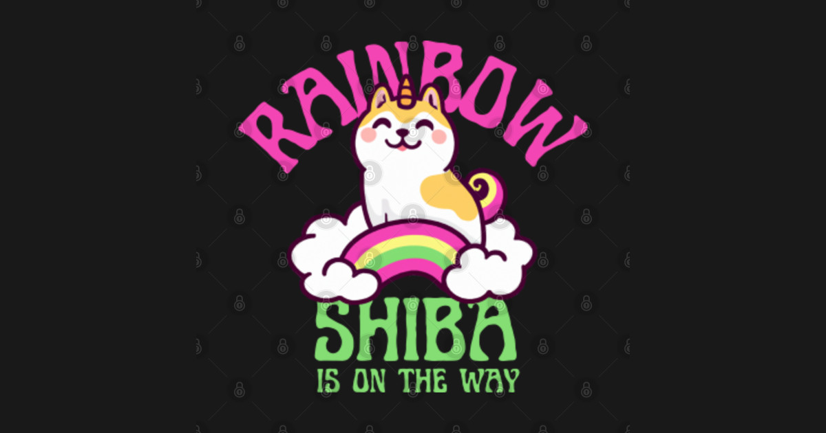 Shiba Inu Unicorn Kawaii Illustration With Rainbow And Cloud - Funny ...