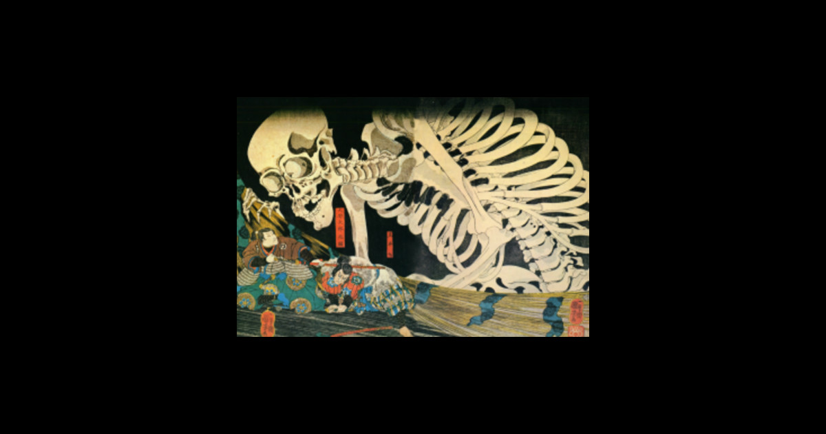 Japanese Skeleton Skull Woodblock Art - Skeleton - T-Shirt | TeePublic