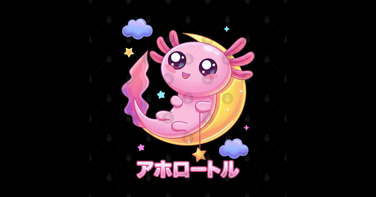 Kawaii Space Axolotl on Moon - Space Axolotl - Sticker | TeePublic