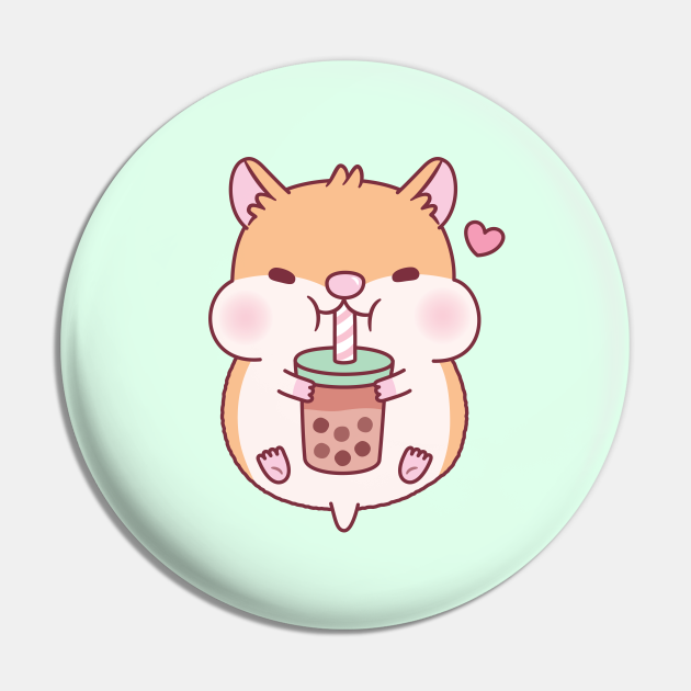 Cute Chubby Hamster Loves Bubble Tea - Cute Hamster - Pin | TeePublic