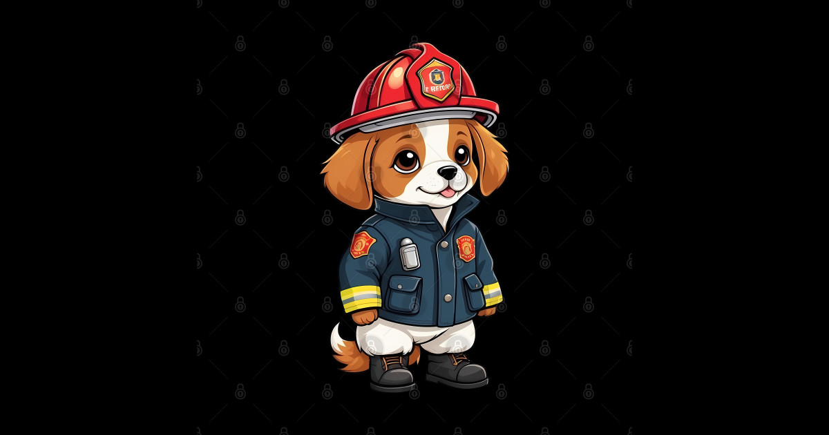 Kawaii Firefighter Dog - Firefighter - Posters and Art Prints | TeePublic