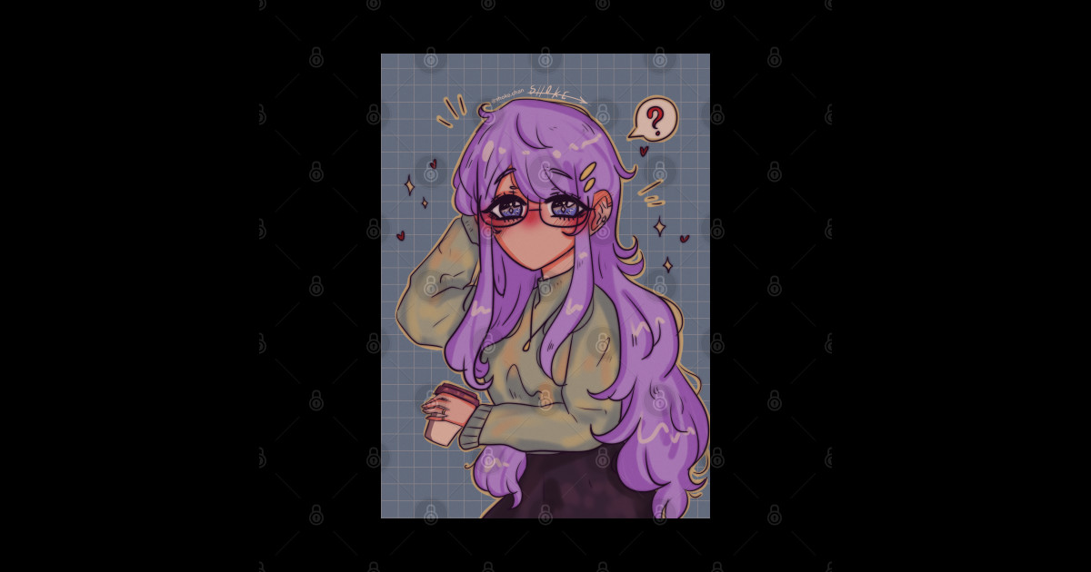 Purple anime girl with cup of coffee - Purple Girl - Sticker | TeePublic