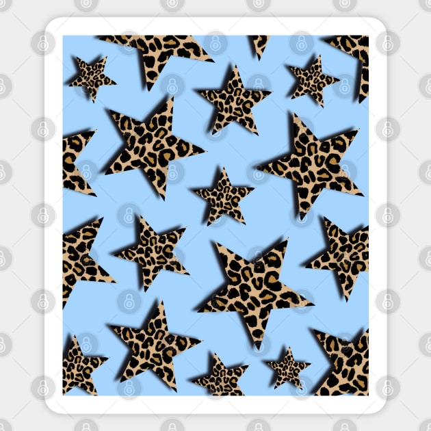 Leopard Print, Stars, on Blue - Leopard Print - Sticker | TeePublic