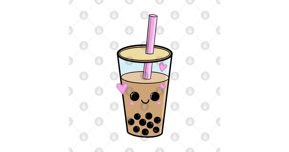 Kawaii face boba milk tea/bubble tea with hearts - Boba Tea Lover - T ...