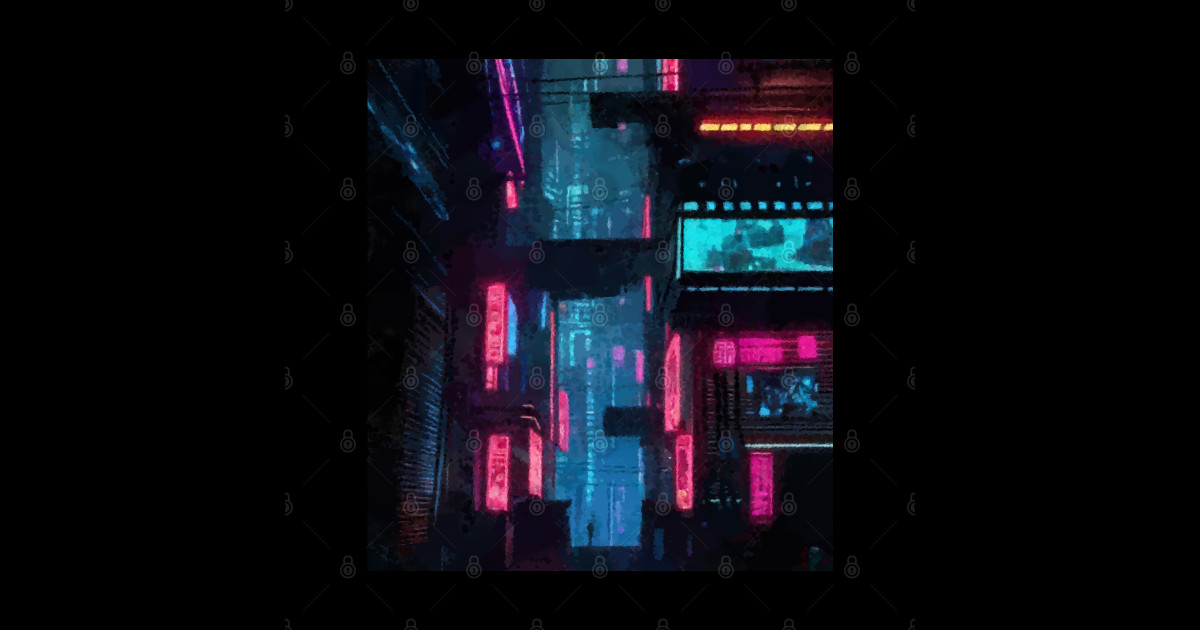 Neon cyber city - Cyberpunk - Sticker | TeePublic