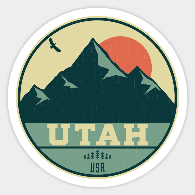 Utah Retro Mountain Badge - Utah - Sticker Designed & Sold By Borneo ...