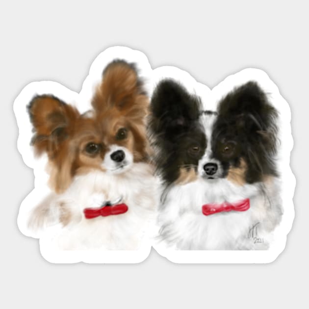 Two Happy Papillons with Red Bowties - Papillon - Sticker | TeePublic