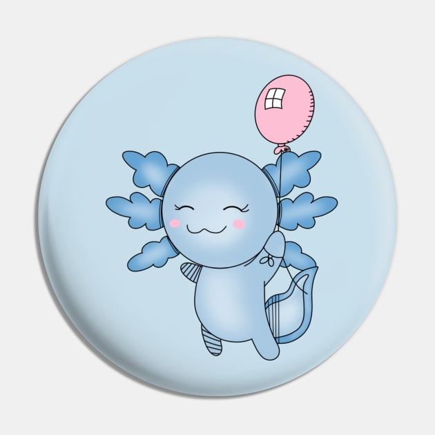 Cute Baby Blue Axolotl with Pink Balloon - Cute Animals - Pin | TeePublic