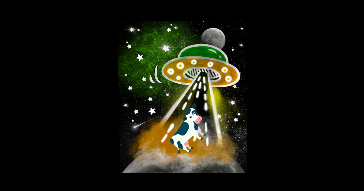 Funny Alien Abduction of Cow Farmer Animal - Alien Abduction - Posters ...
