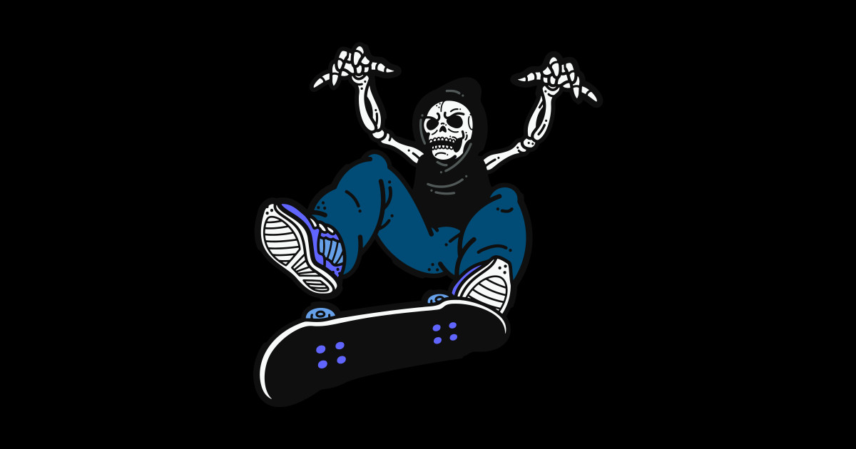 Skeleton Skater Kick Flip Cartoon - Skateboarding Skeleton - Sticker ...