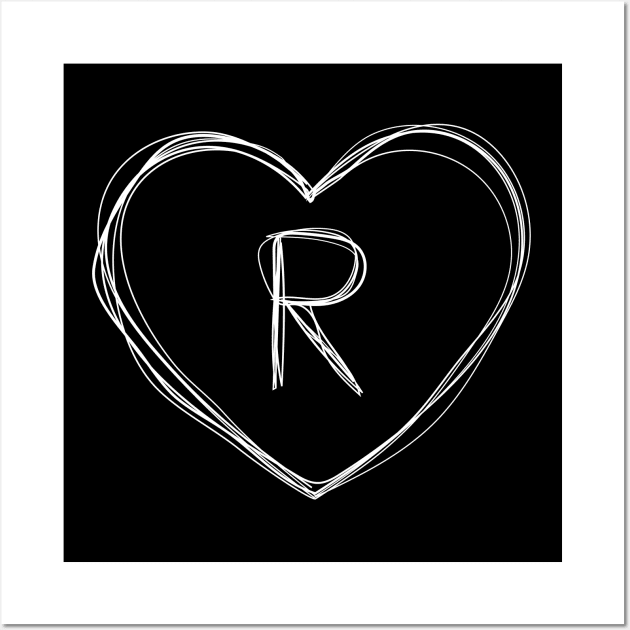 Letter R with heart frame in lineart style - Initial - Posters and Art ...